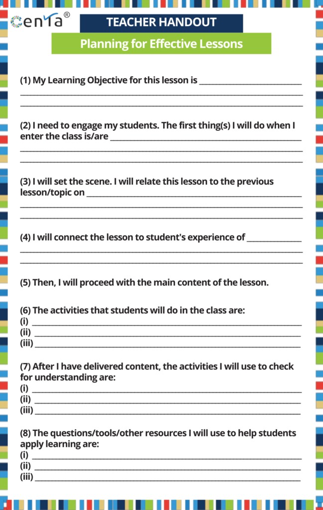 A Handout to Plan for Lessons – CENTA Courses